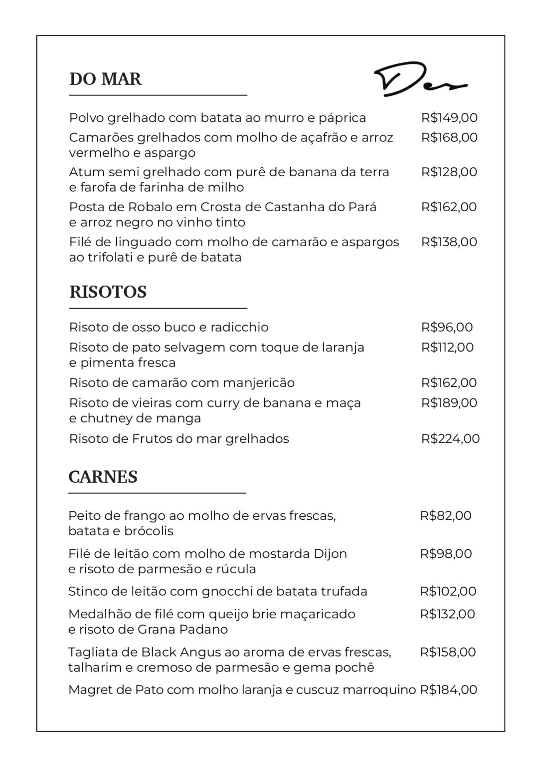 Menu - Des Cucina